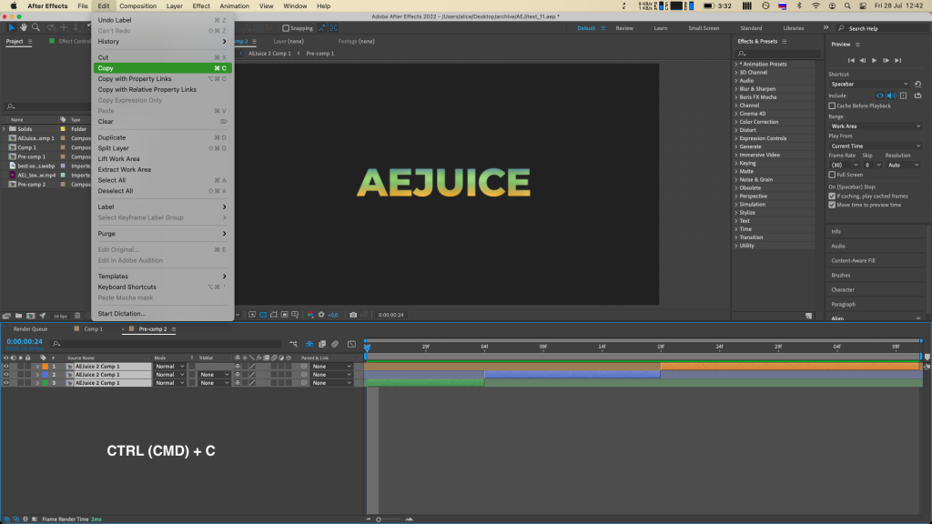 How to un precompose in After Effects | aejuice.com